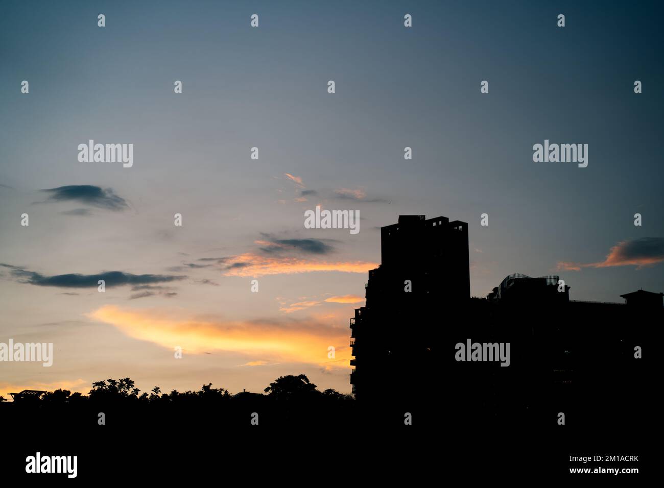 A low-angle view of modern buildings during sunset Stock Photo - Alamy