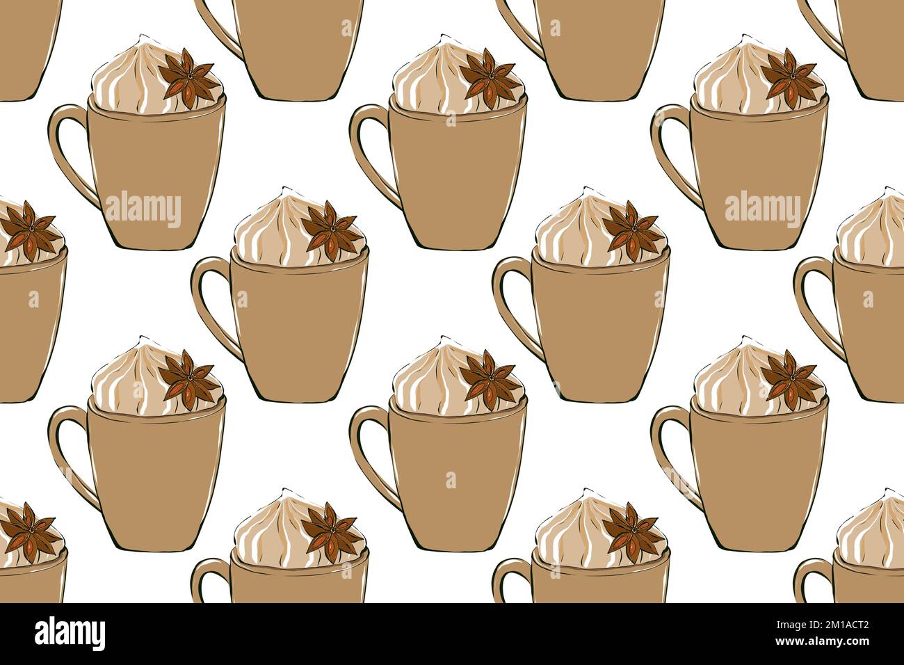 Hot drink seamles pattern. Coffee shop collection. Cups of coffee with ...