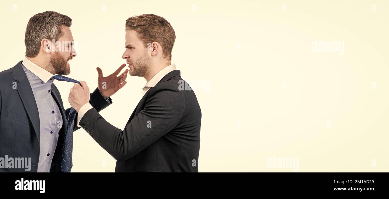Man face portrait, banner with copy space. businessmen arguing having ...