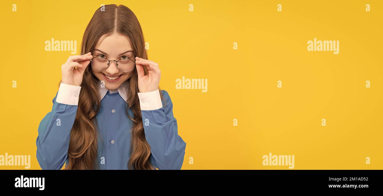 I can see you. Happy girl child look through eyeglasses. Vision acuity. Eyesight. Vision ...