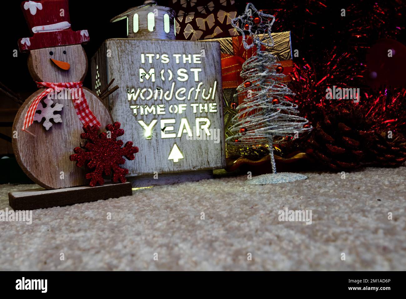 Christmas tree decorations with Christmas lights Stock Photo - Alamy