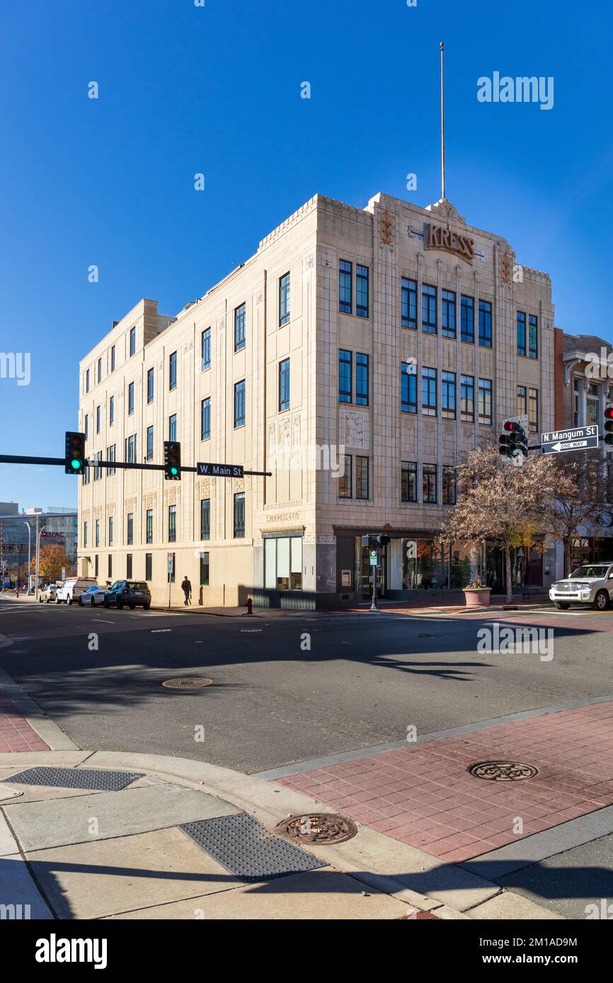 DURHAM, NC, USA-1 DECEMBER 2022: The Kress building on Main Street ...