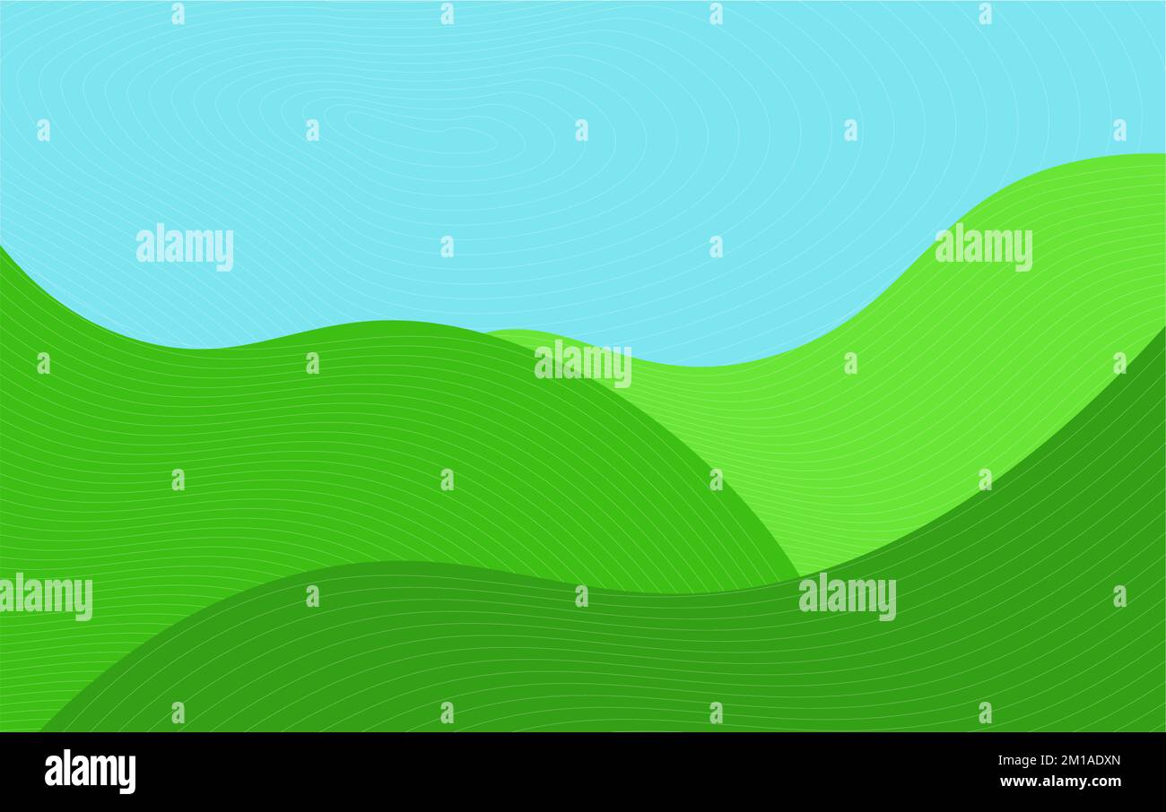Vector illustration of landscape grass hills and sky. Minimalistic ...