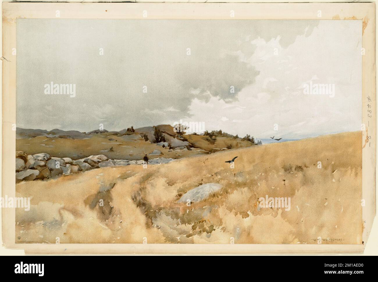 Upland landscape , Rocks. Louis Prang & Company Collection Stock Photo ...