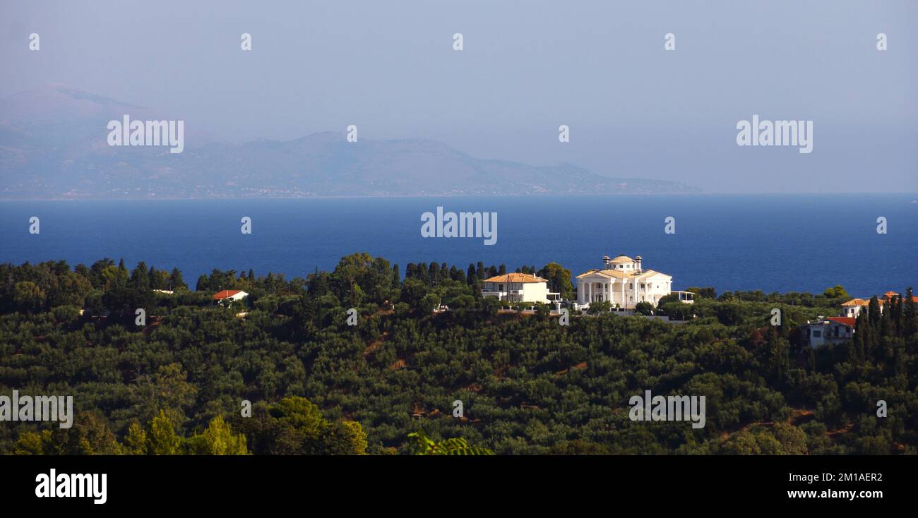 A beautiful view of white building on the cliff in Zakynthos Greece ...