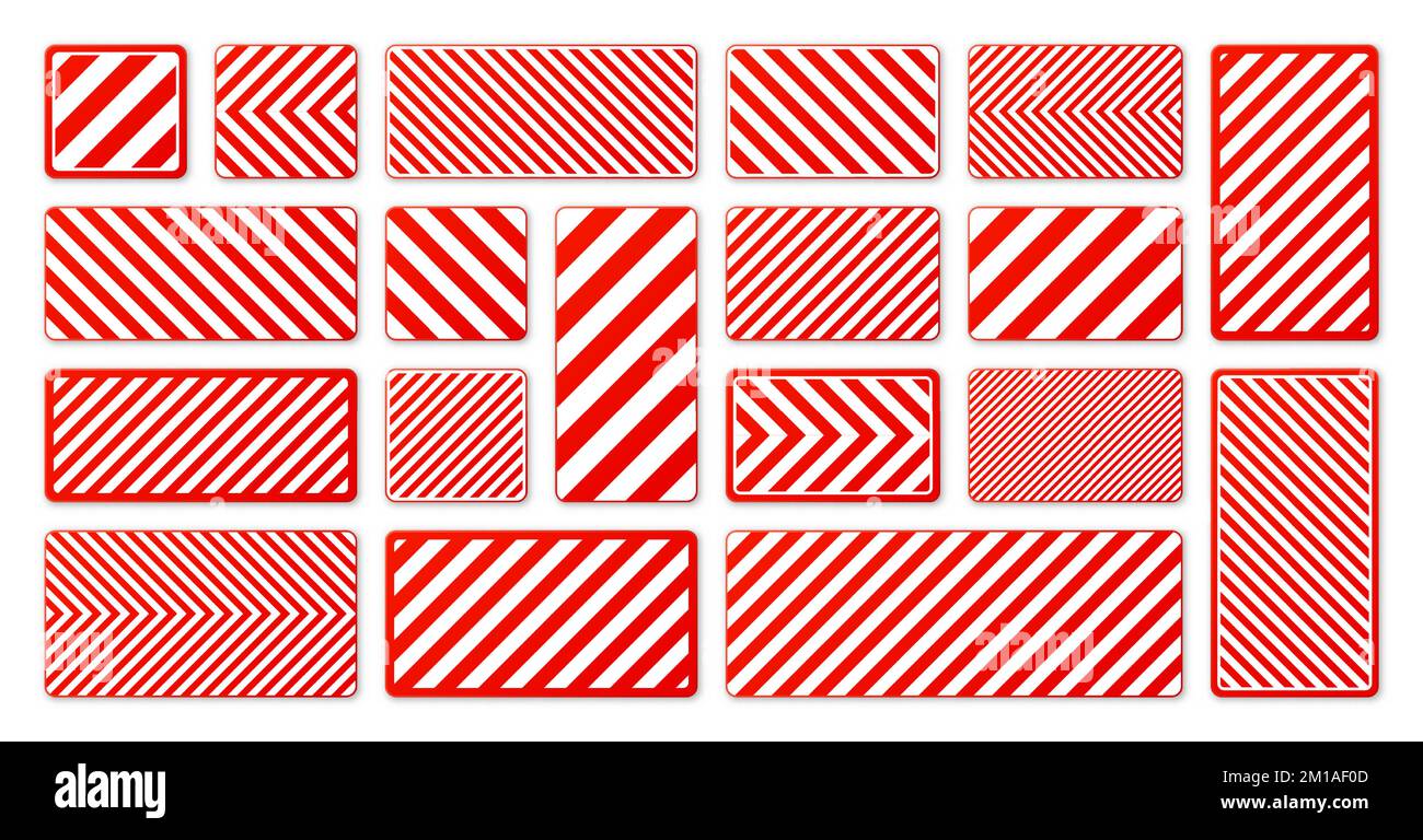 Various white and red warning signs with diagonal lines. Attention ...