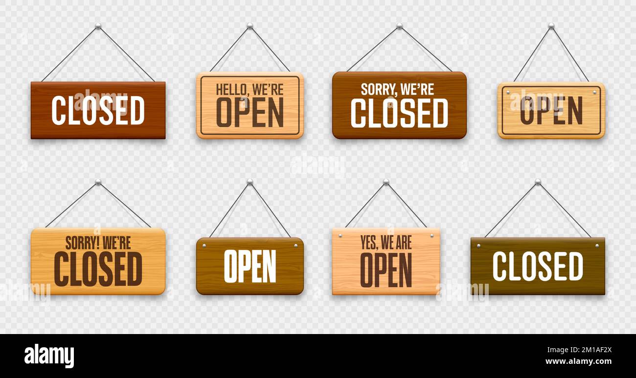 Wooden open or closed hanging signboards. Made of wood door sign for ...