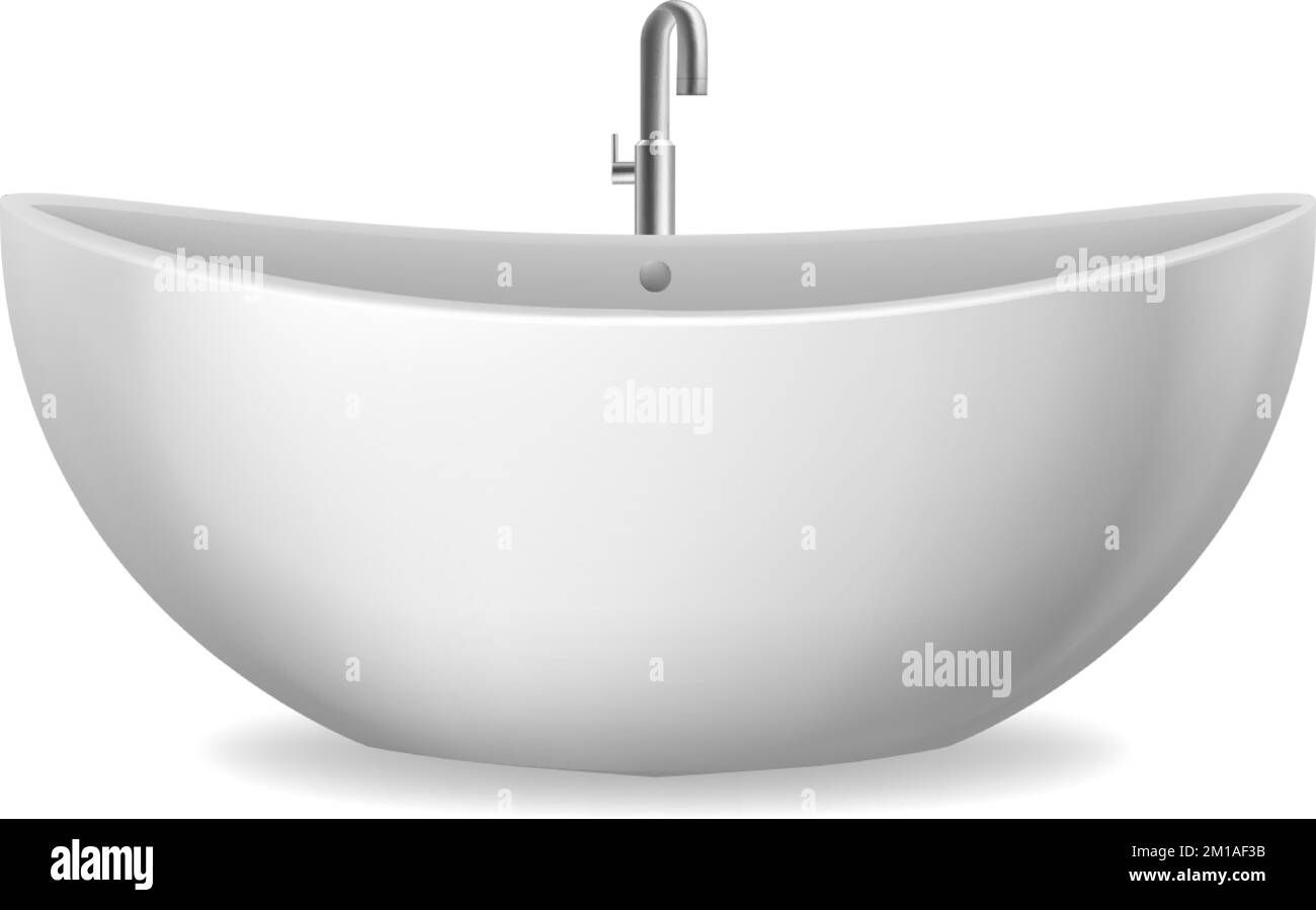 Realistic bathtub. 3d isolated bathroom object side view. Ceramic white ...