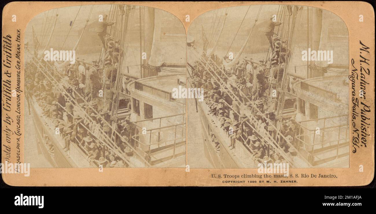 U.S. troops climbing the masts, S.S. Rio de Janeiro , Troop movements ...