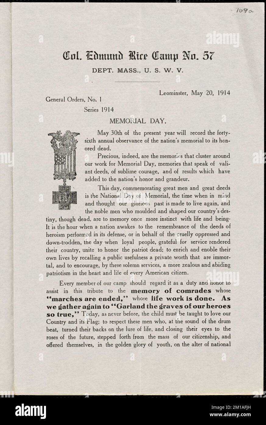 U.S. War Veterans, Col. Edmund Rice Camp No. 57, Dept. of Massachusetts ...