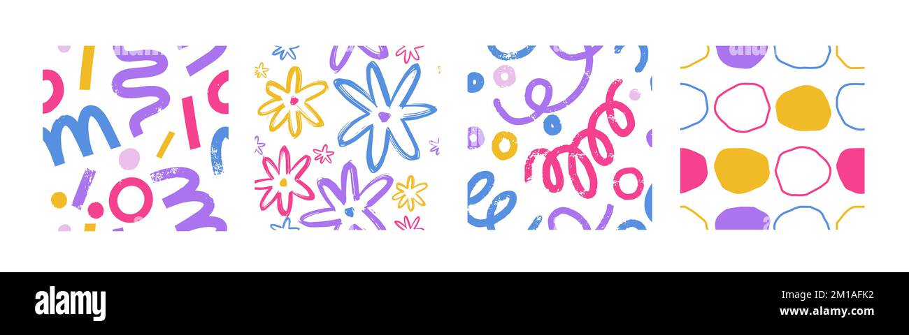 Seamless doodle textures. Abstract seamless patterns, creative colorful ...