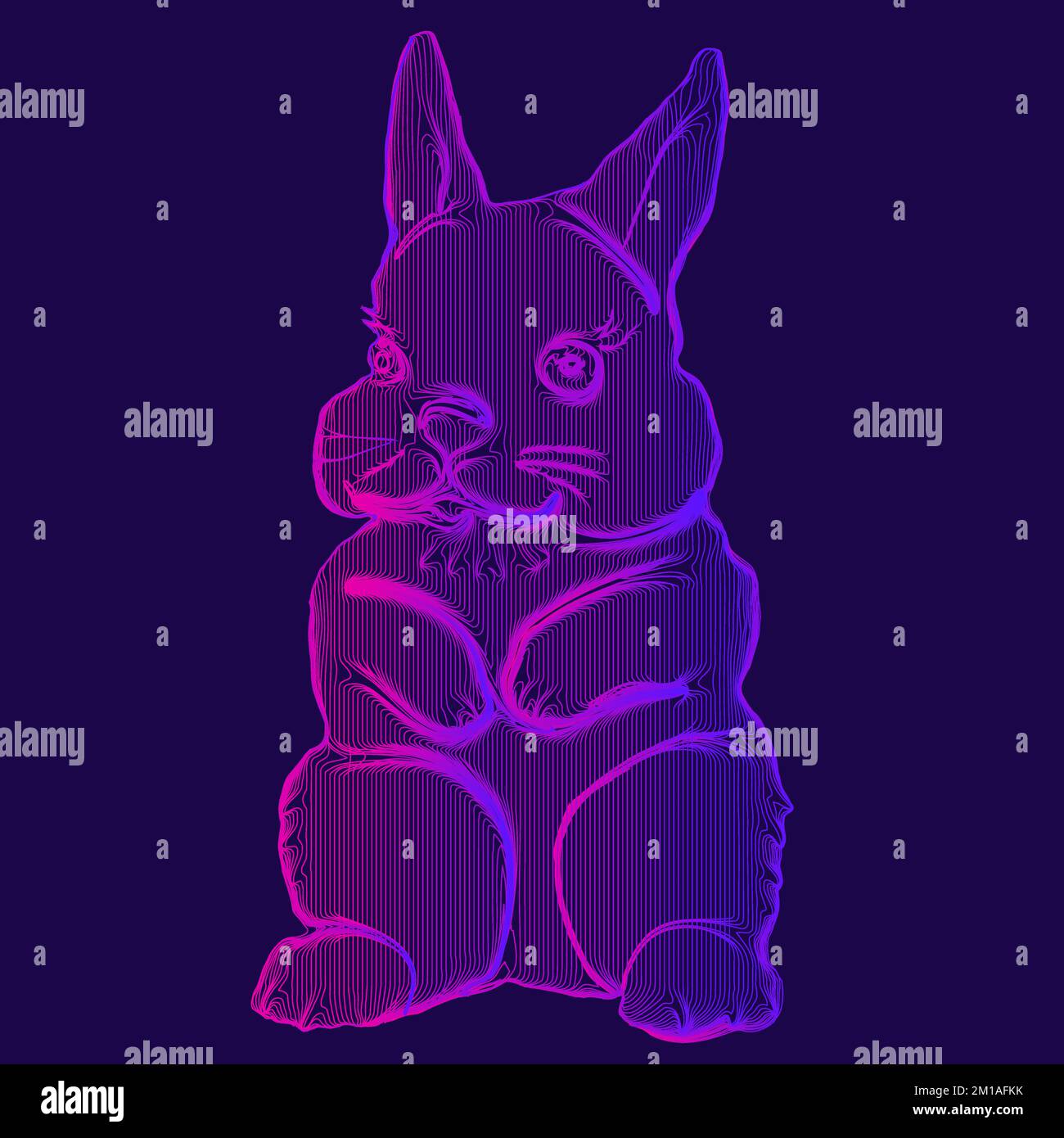 Rabbit from contour lines with a gradient on a dark background ...