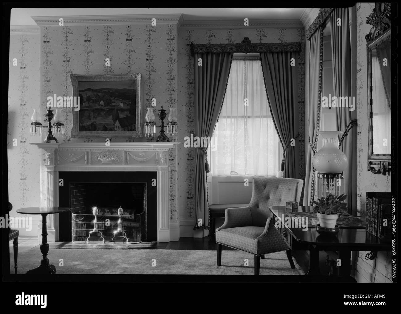 Usher House, interior , Rooms & spaces, Fireplaces. Samuel Chamberlain ...