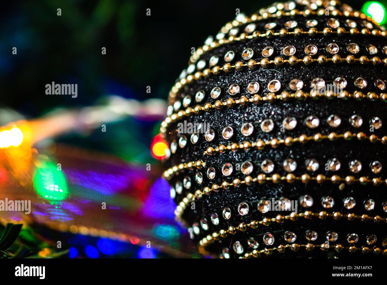 Christmas tree decorations with Christmas lights Stock Photo - Alamy