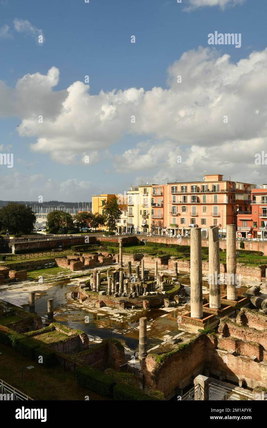 The ruins of an important temple of ancient Rome in Pozzuoli, a town in ...