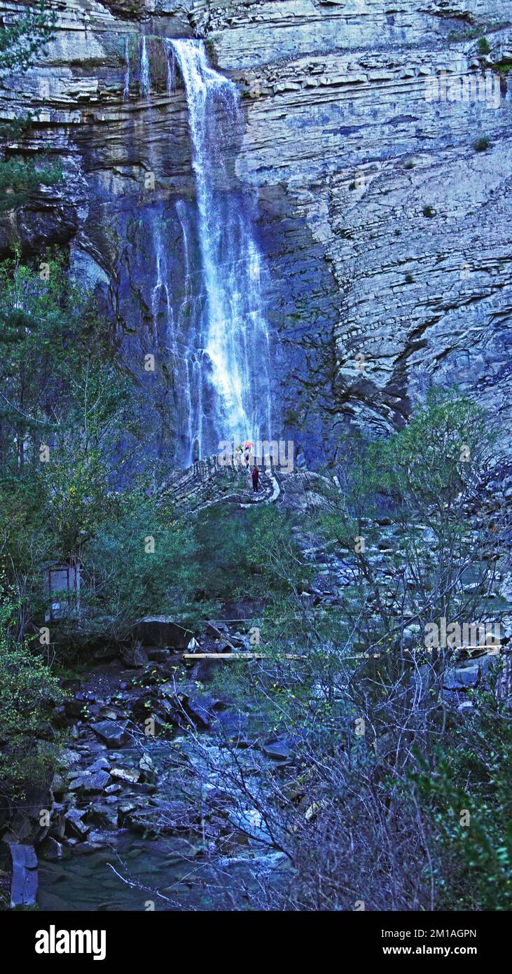 Sorrosal waterfall in Broto in the province of Huesca; Aragon, Spain ...