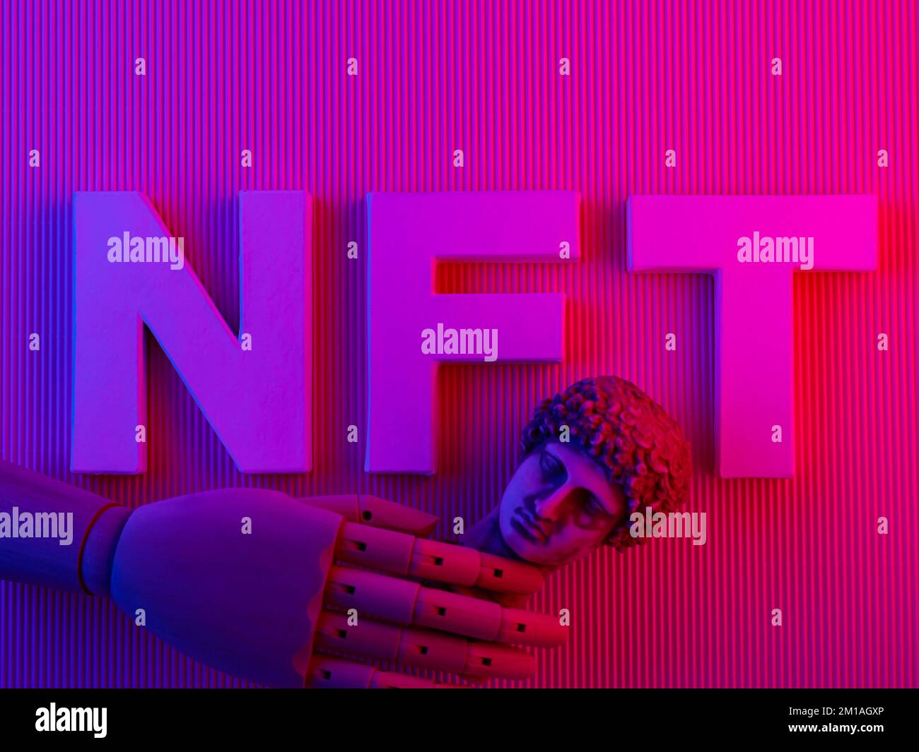 NFT non-fungible token on a bright pink neon background. NFT ...