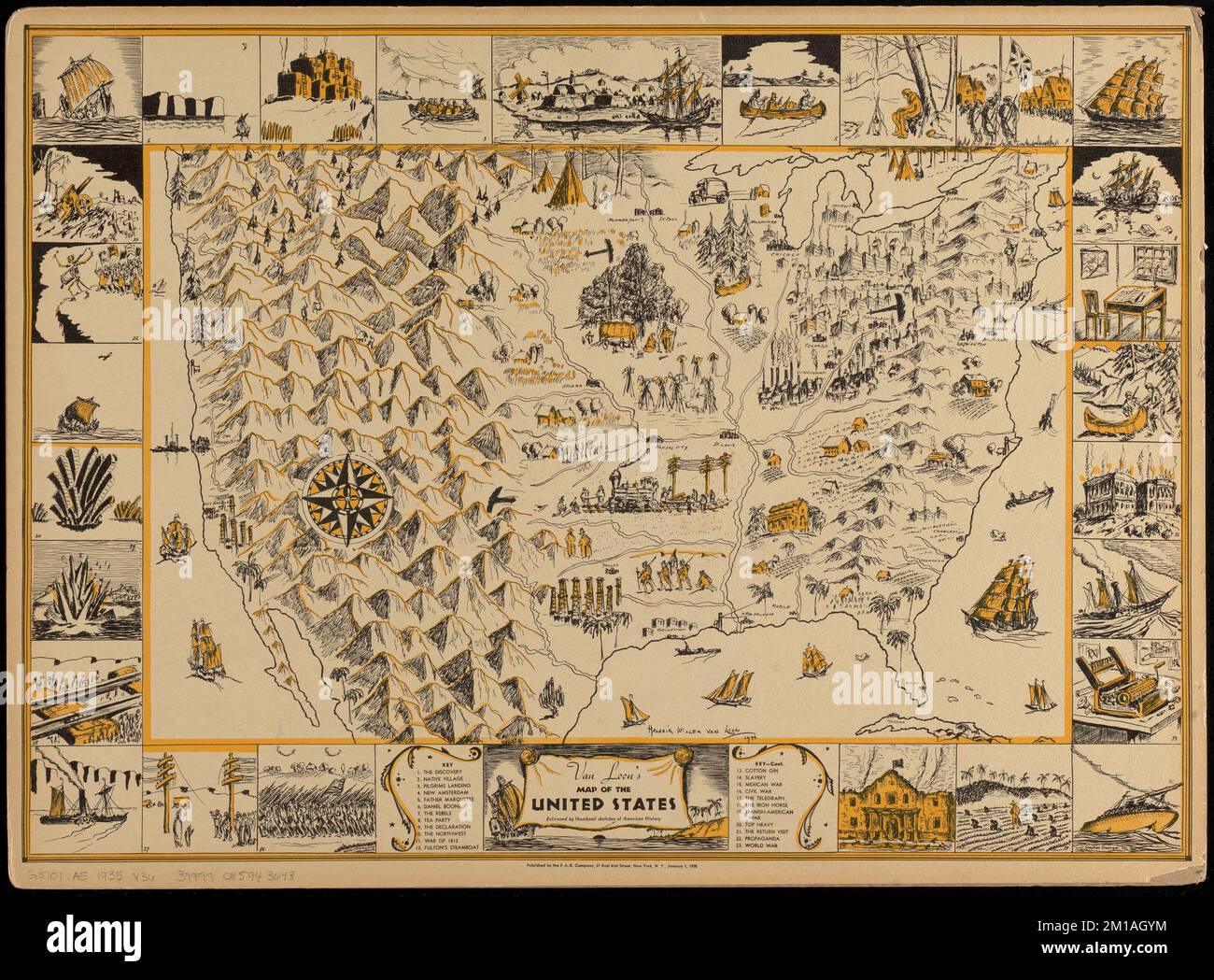 Van Loon's map of the United States : enlivened by thumbnail sketches ...