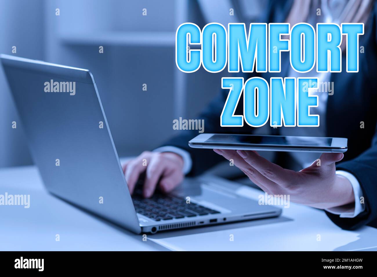 Hand writing sign Comfort Zone. Business idea A situation where one ...