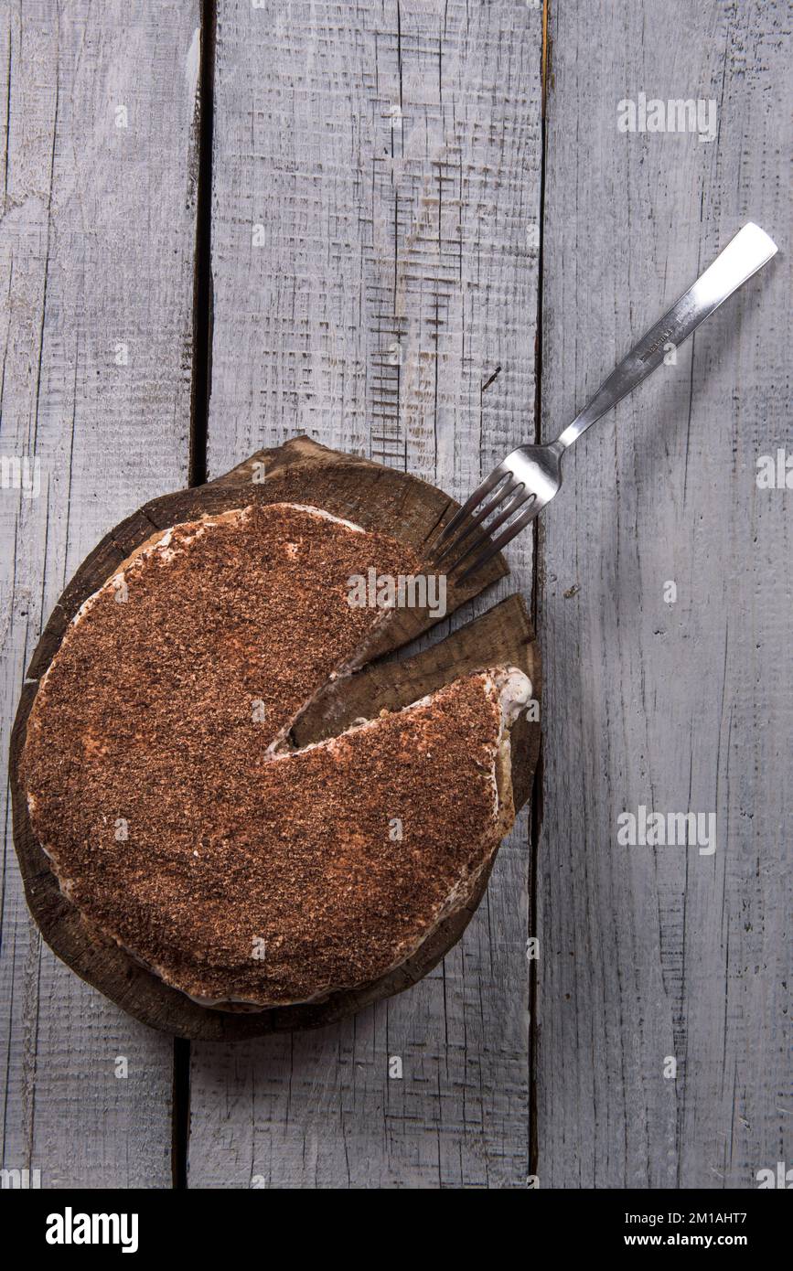 homemade nut cake in a tree with lemon tea Stock Photo - Alamy