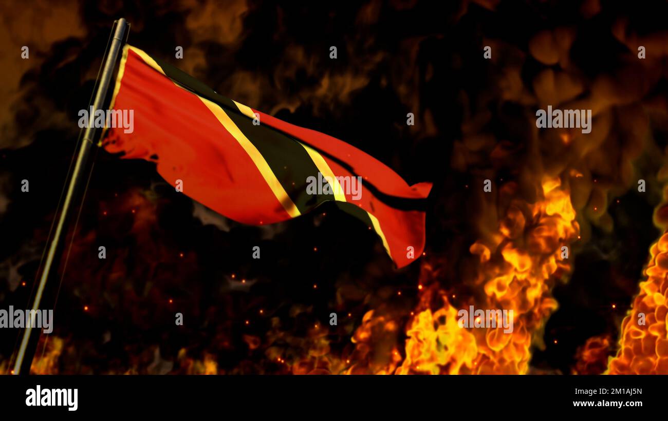 flag of Trinidad and Tobago on burning fire backdrop - hard times ...