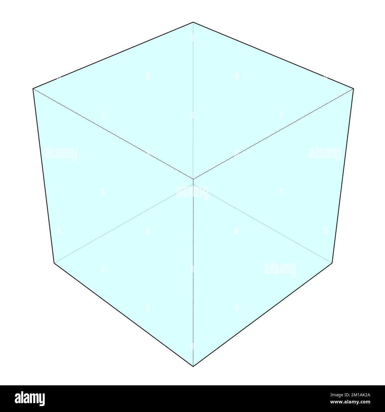 A digital illustration of the outline of a geometric cube with blue ...