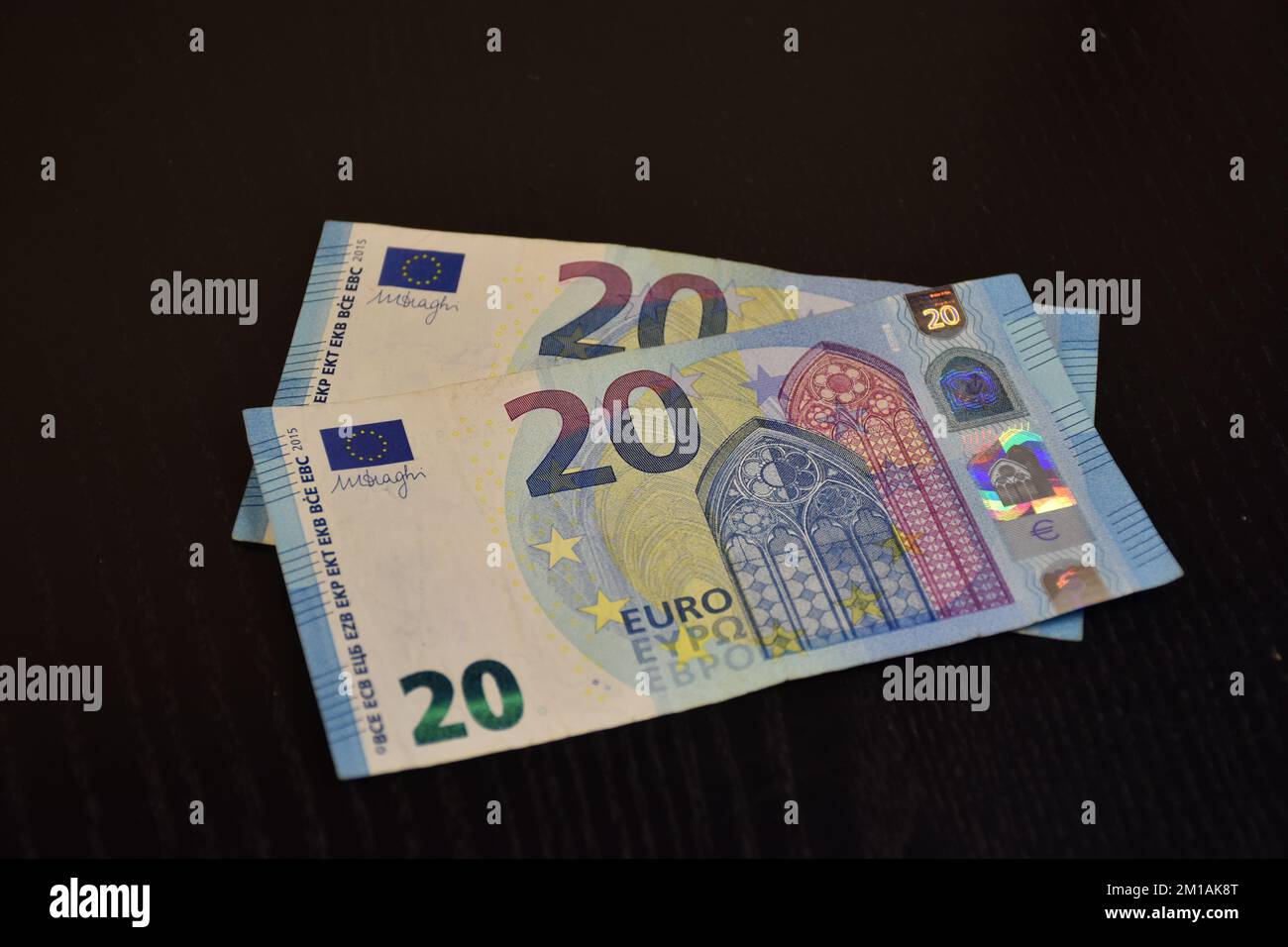 40 Euros Banknotes In A Black Background Stock Photo Alamy