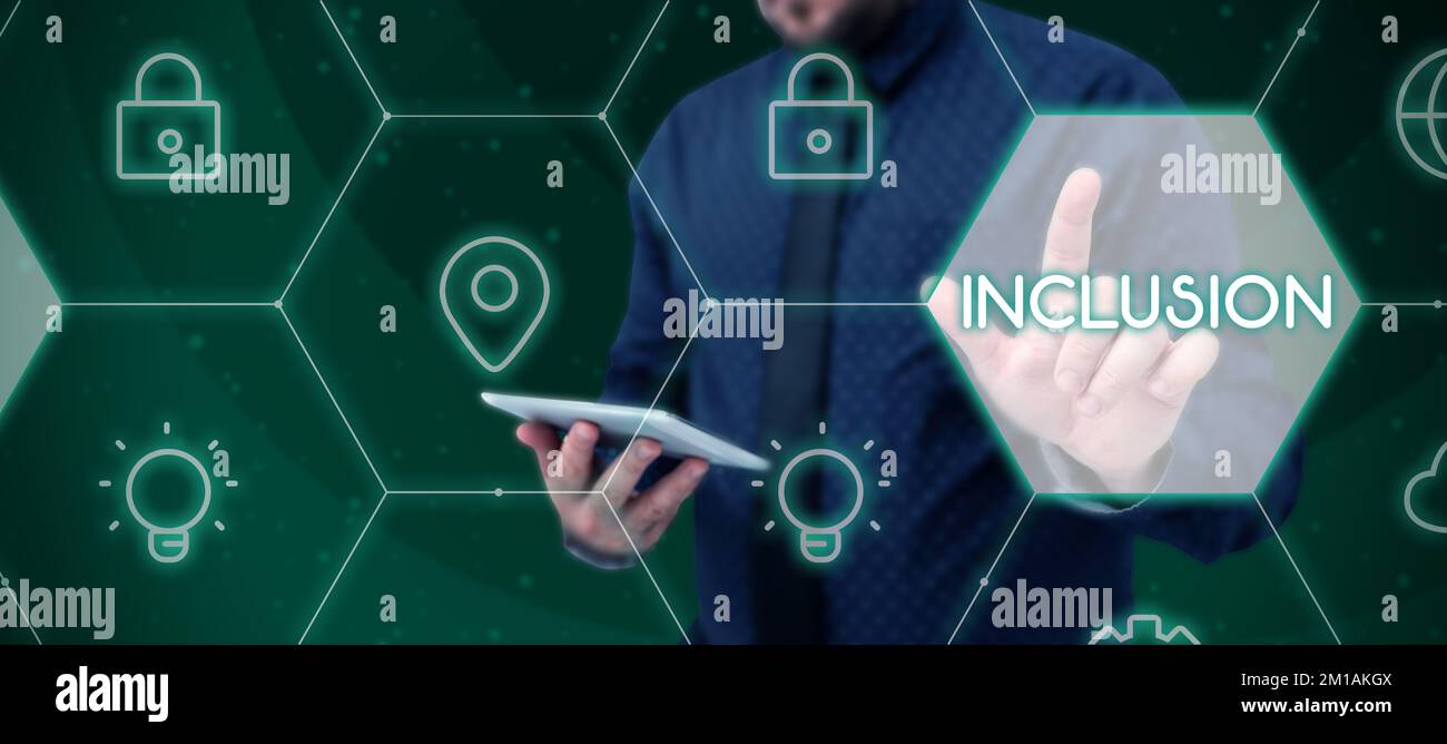 Conceptual caption Inclusion. Business overview action state including ...