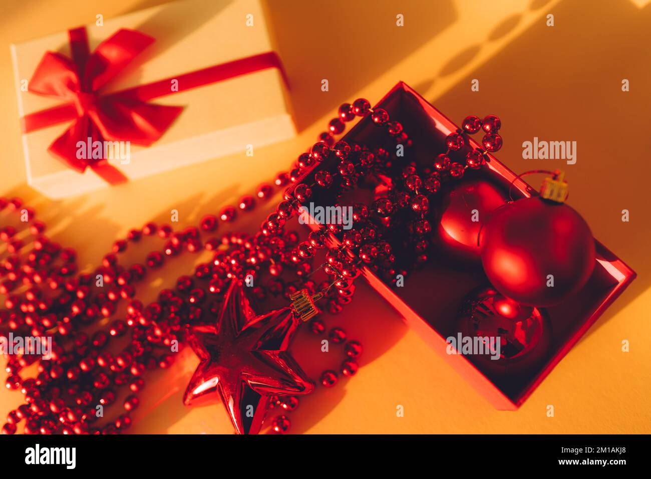 Christmas Decoration Objects and Gift Box as Holiday Background Stock ...