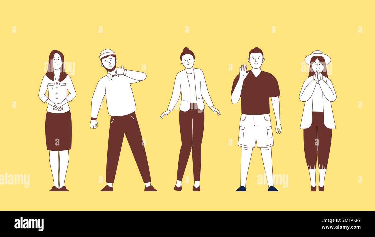 Positive support team. Happy characters, men and women show kind and ...