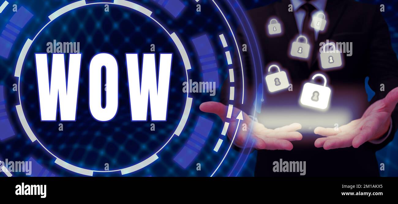 Text sign showing Wow. Business concept Expressing astonishment and awe ...