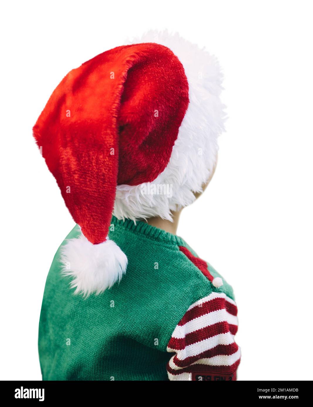 Merry Christmas. Back view of little child looking at sky isolated on ...