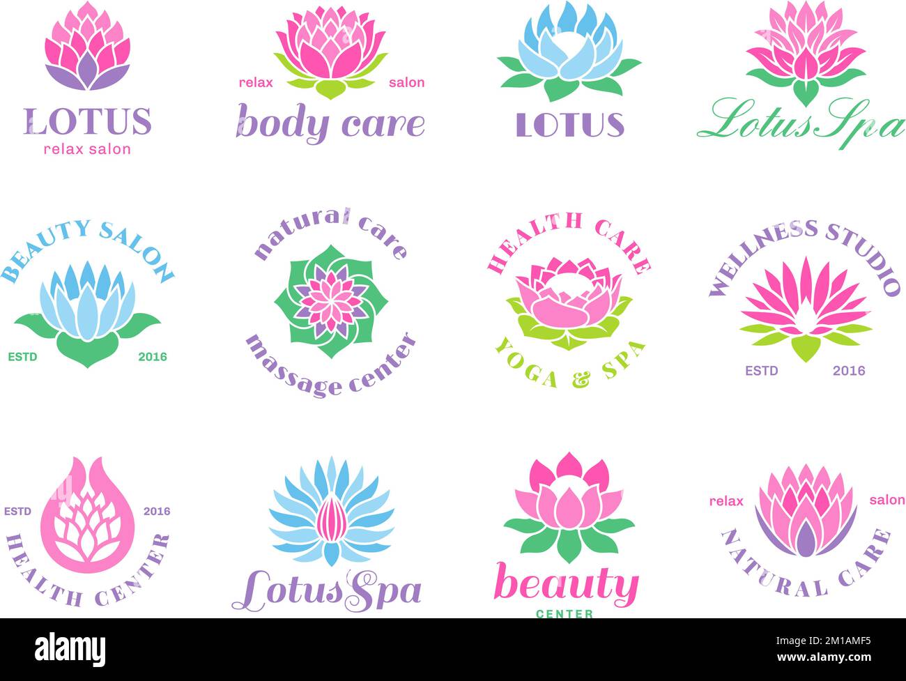 Spa logo lotus design. Lotos flowers badges, yoga wellness center ...