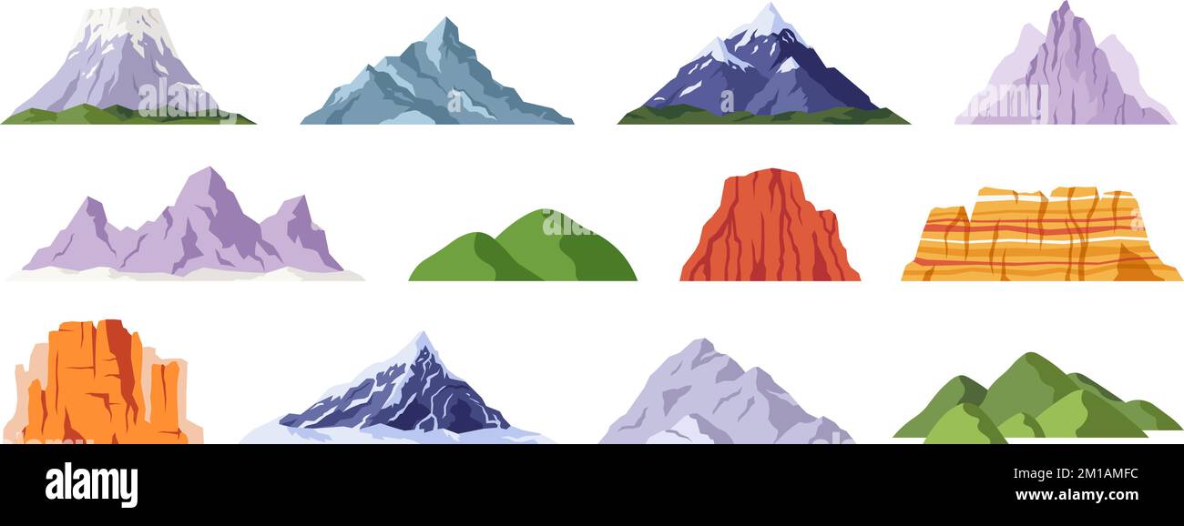 Flat rock mountains relief. Snowy cliff, mountain and hill. Isolated ...