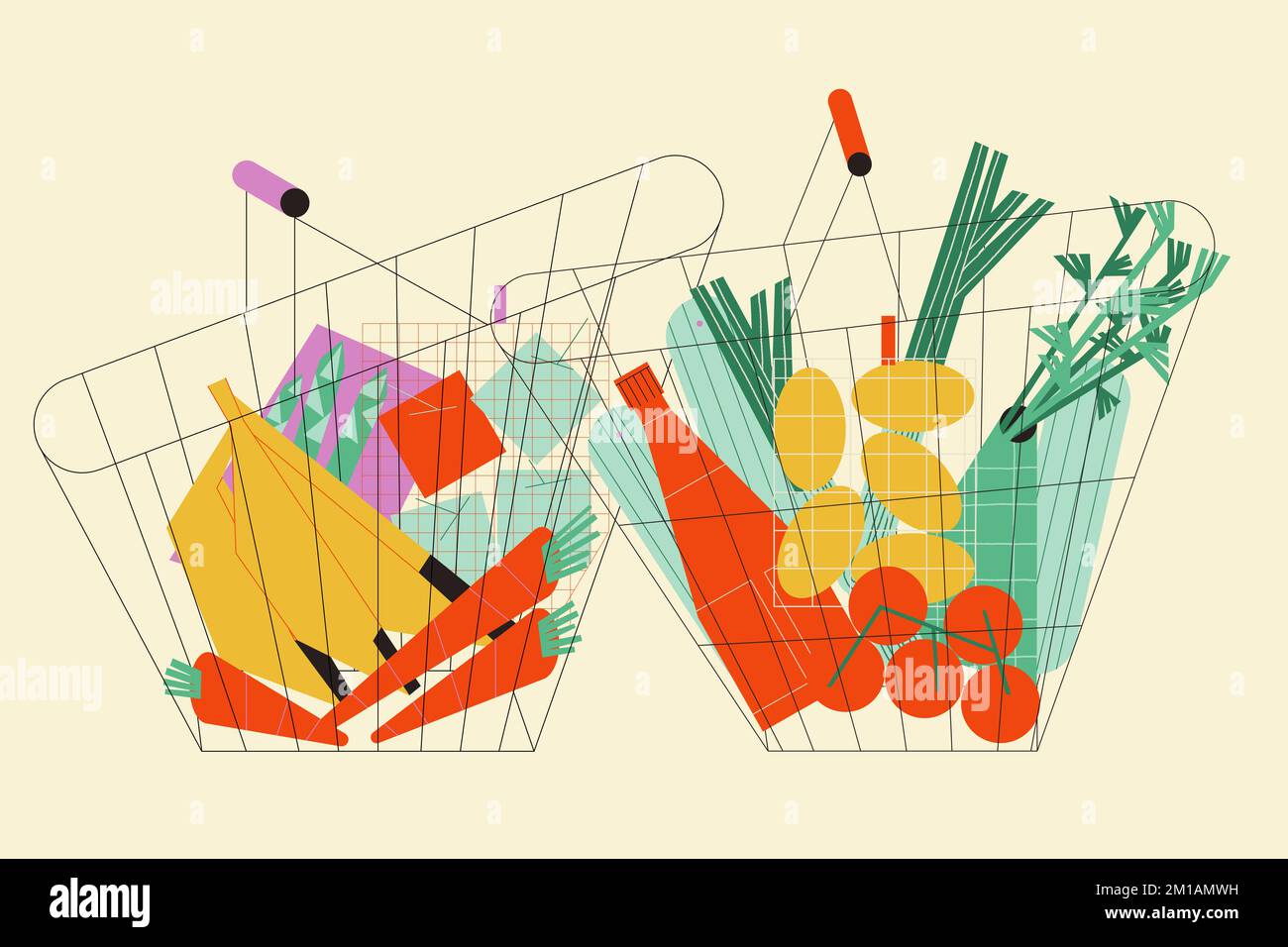 Two supermarket shopping carts full of healthy and fresh vegetables or ...