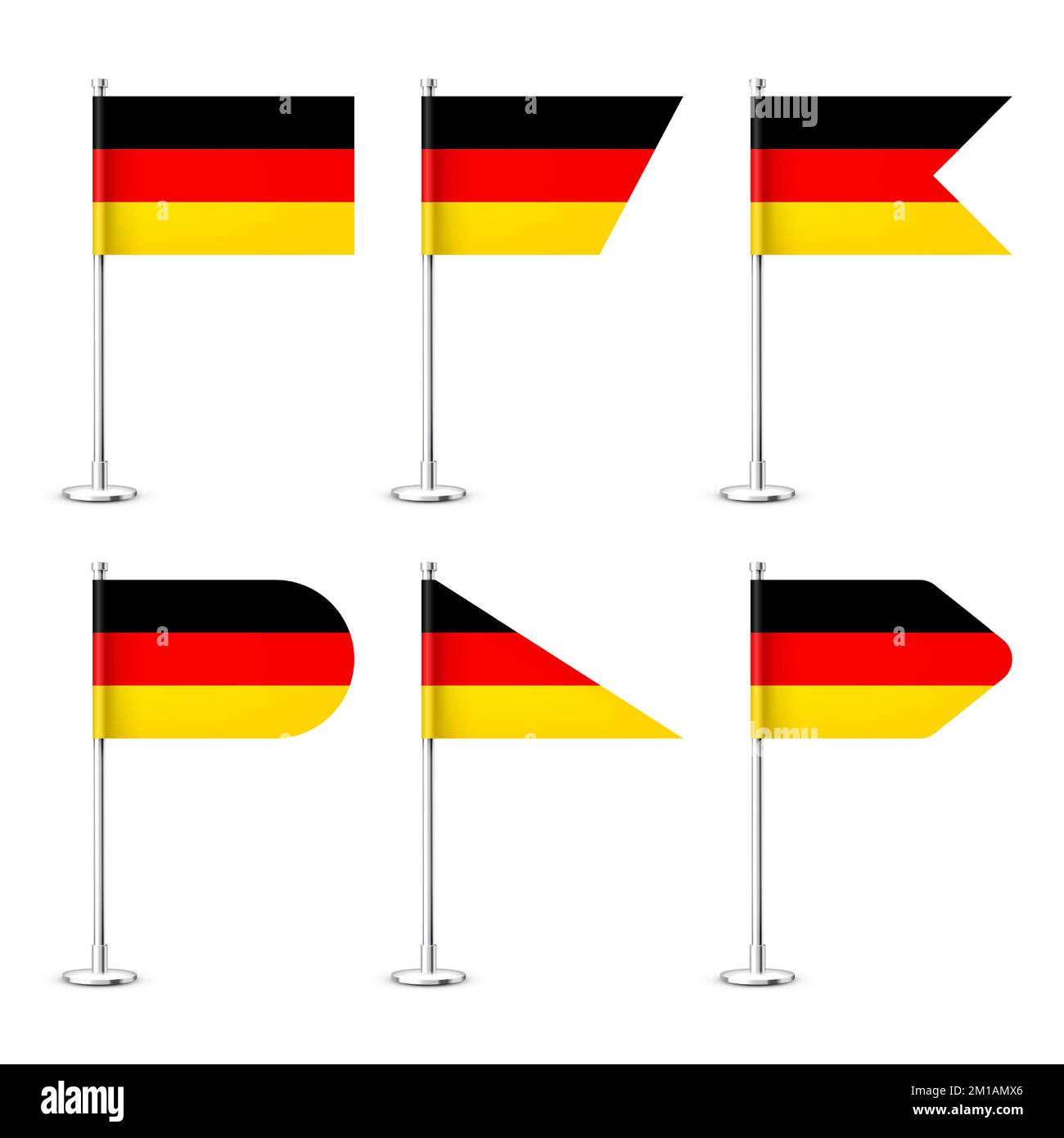 Realistic various German table flags on a chrome steel pole. Souvenir ...