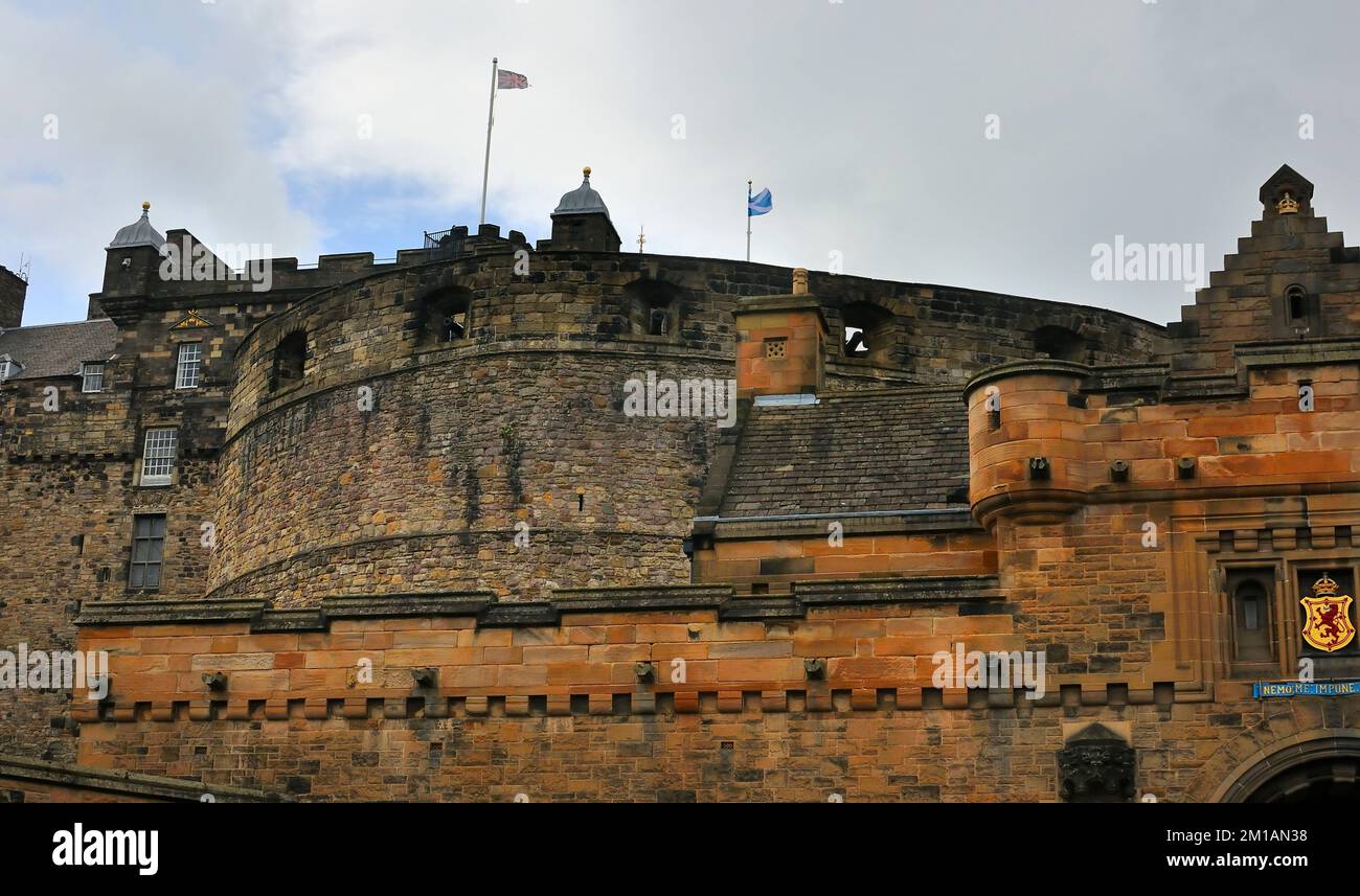 A close view of a section of Edinburgh Castle, Edinburgh, above the ...