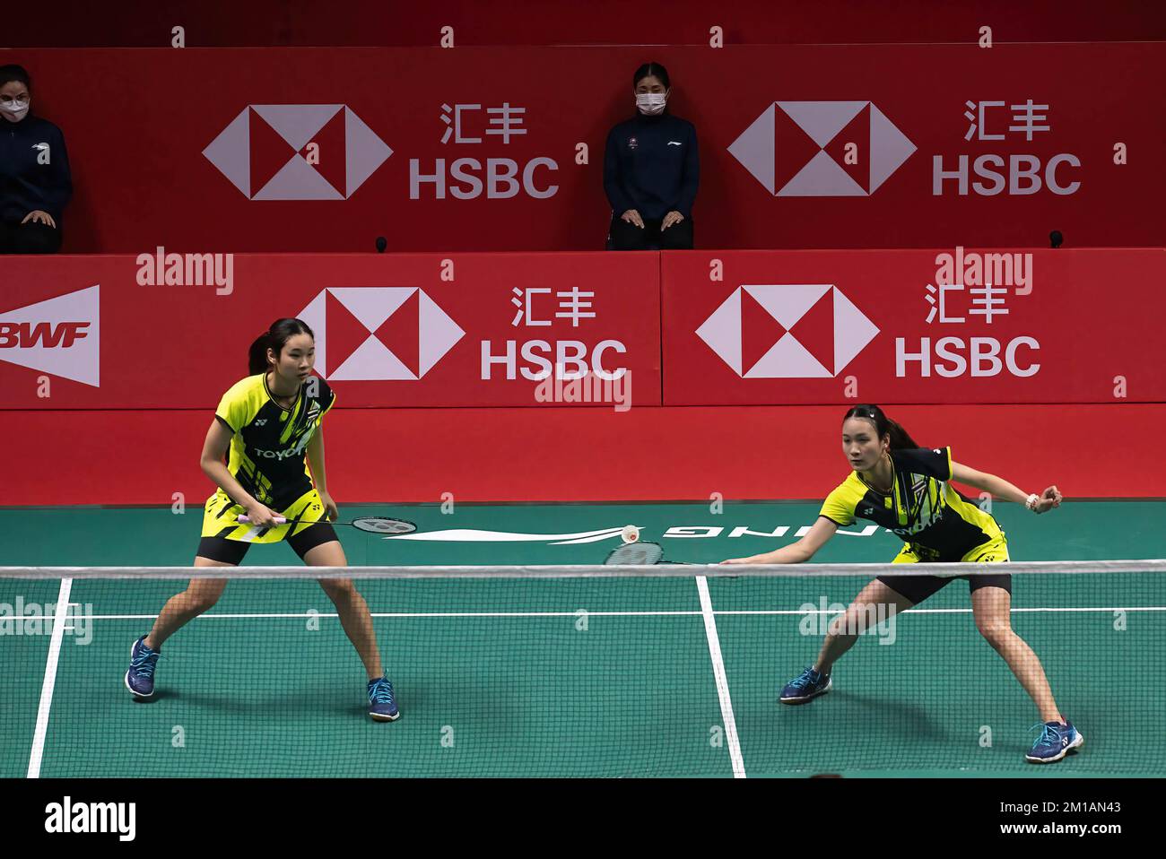 Benyapa Aimsaard (R) and Nuntakarn Aimsaard (L) of Thailand play against Chen Qing Chen and Jia ...