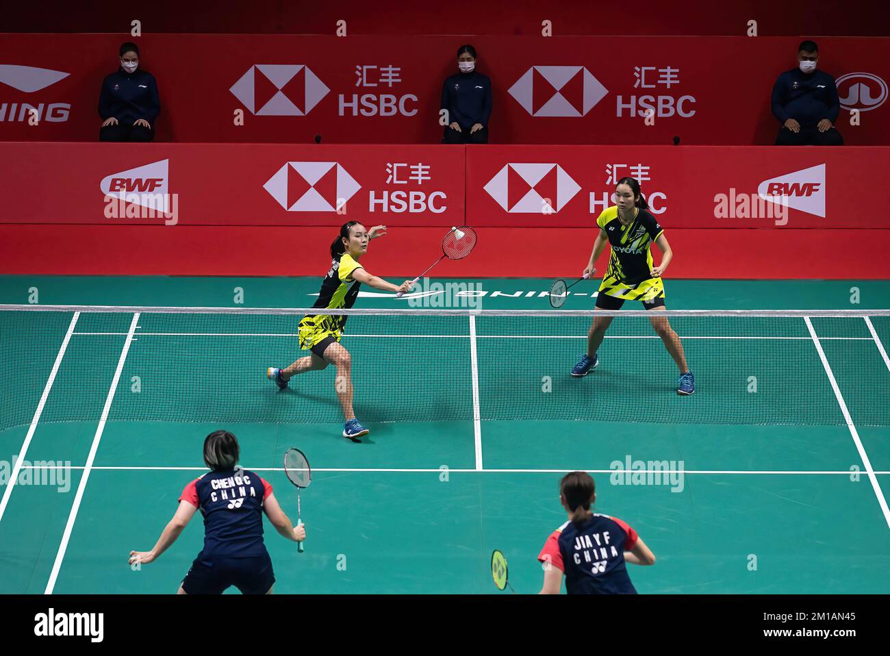 Benyapa Aimsaard (R) and Nuntakarn Aimsaard (L) of Thailand play against Chen Qing Chen and Jia ...