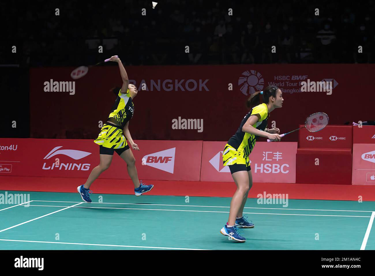Benyapa Aimsaard (R) and Nuntakarn Aimsaard (L) of Thailand play against Chen Qing Chen and Jia ...