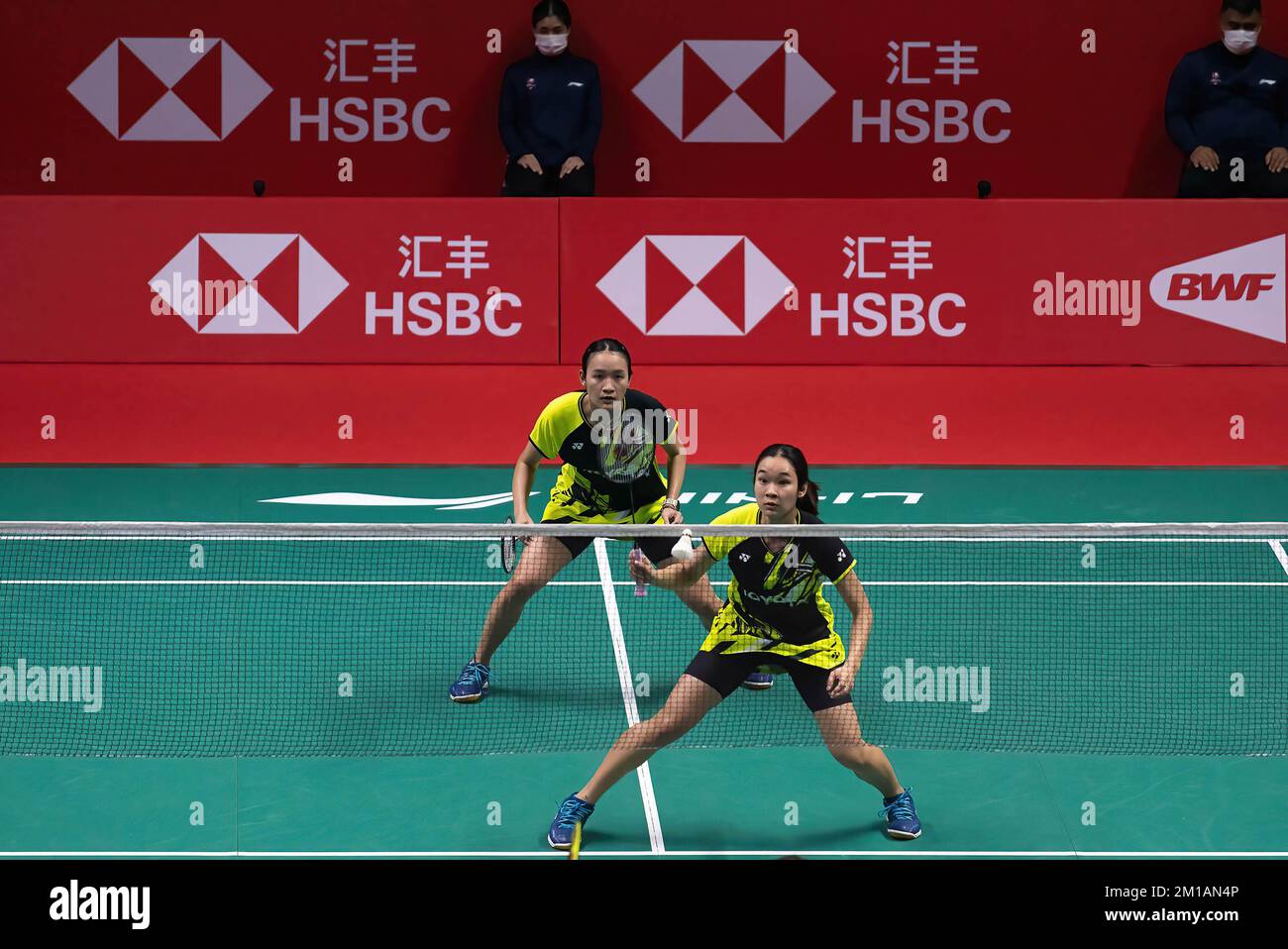 Benyapa Aimsaard (L) and Nuntakarn Aimsaard (R) of Thailand play against Chen Qing Chen and Jia ...