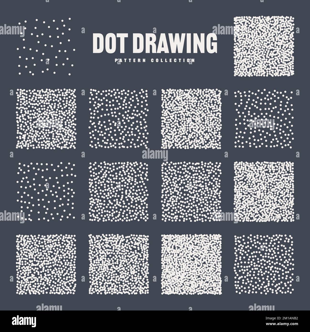 Square shaped dotted objects, stipple elements. Stippling, dotwork ...