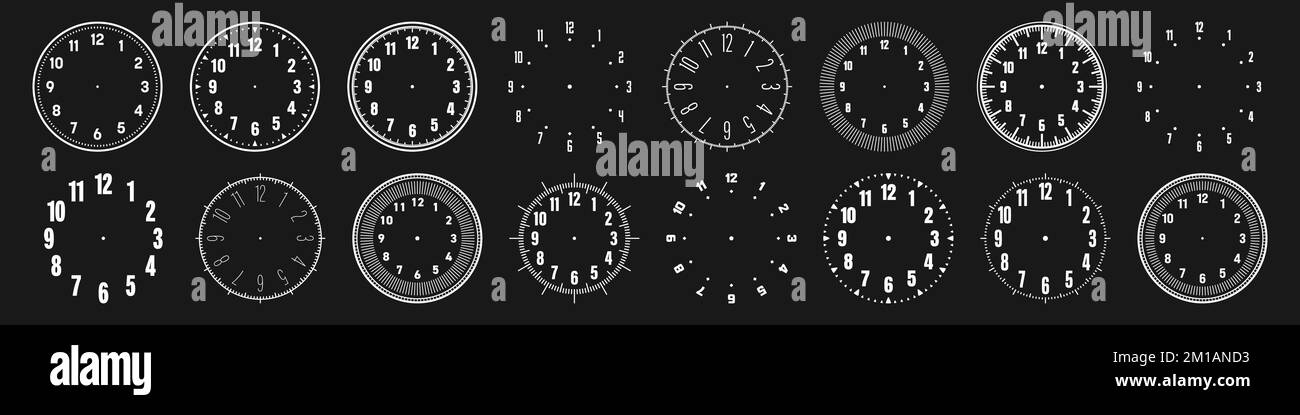 Mechanical clock faces with arabic numerals, bezel. White watch dial ...