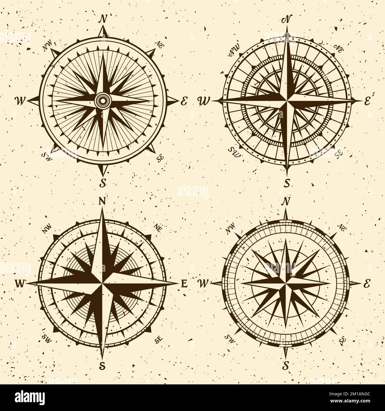 Vintage marine wind rose, nautical chart. Monochrome navigational ...