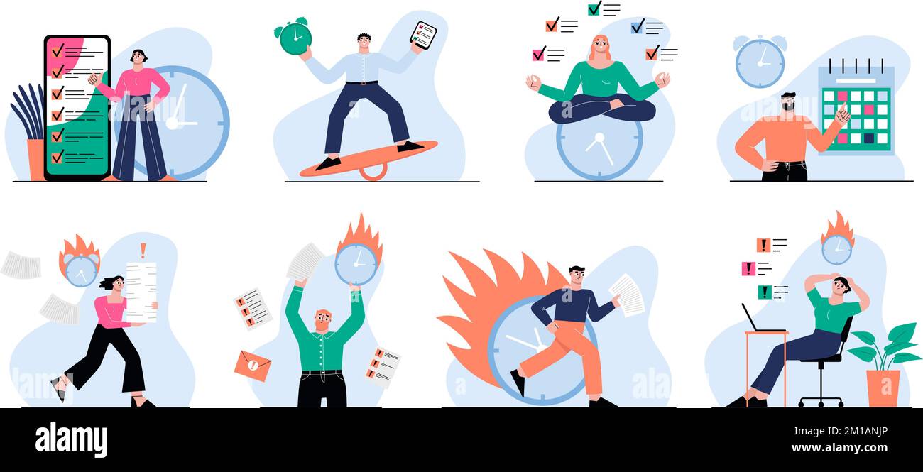 Management and agenda scenes set. Deadline time, personal and office ...