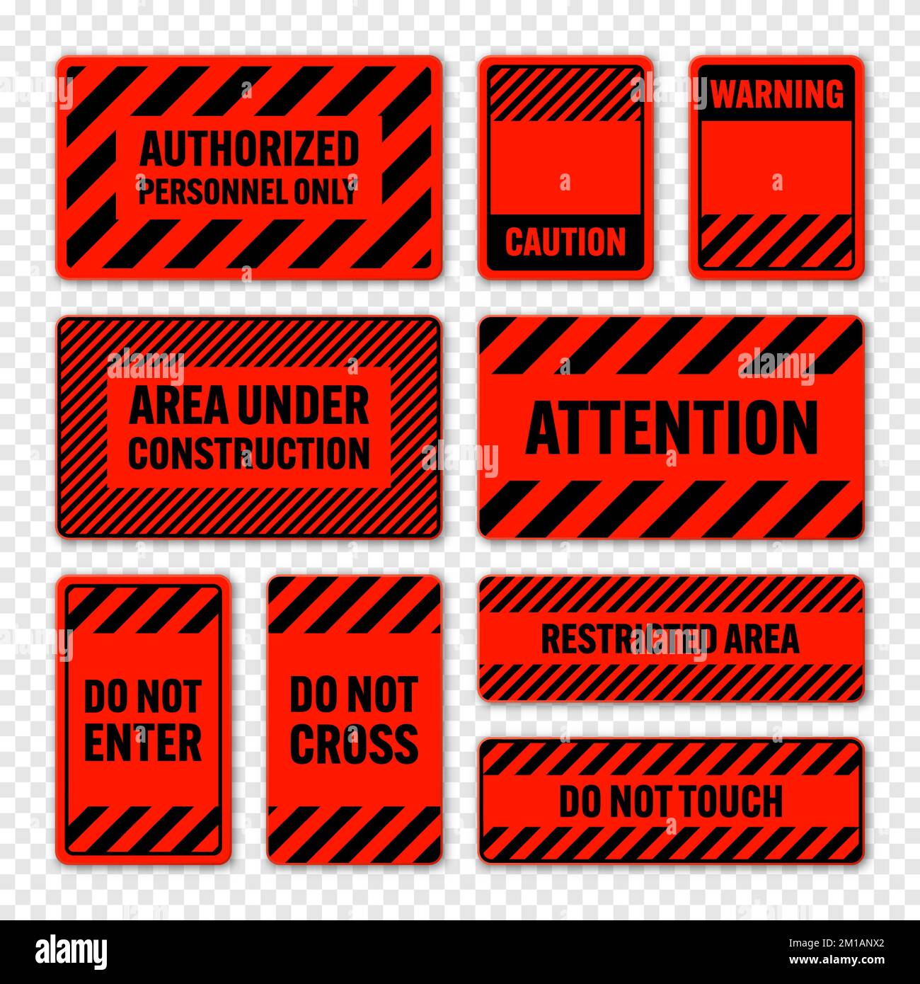 Various black and red warning signs with diagonal lines. Attention ...