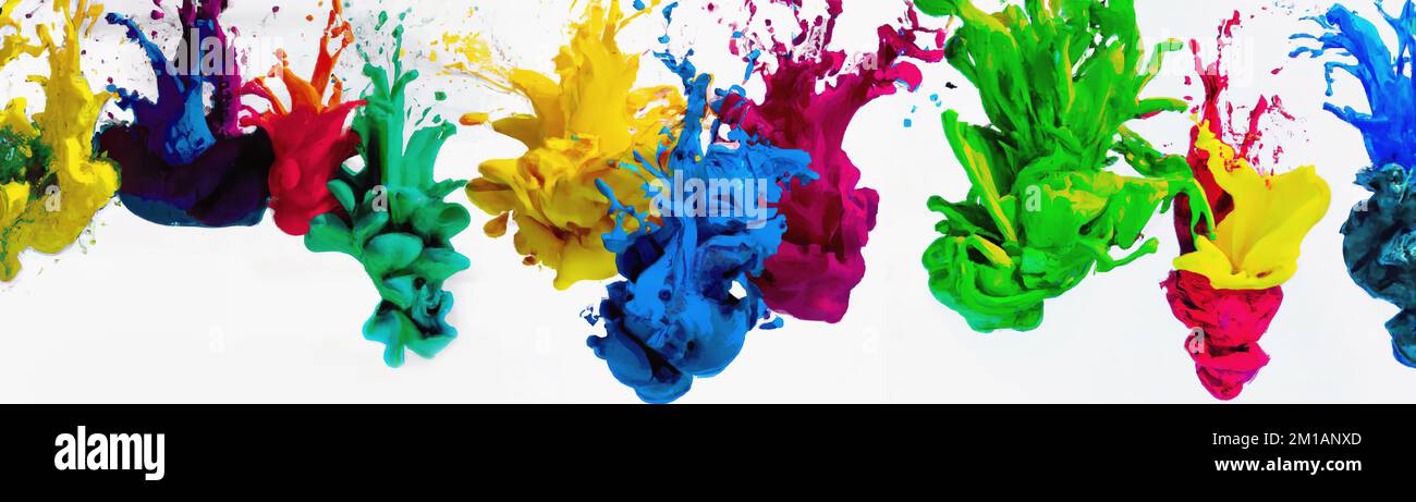 Panoramic illustration of various colors paint splash underwater Stock ...