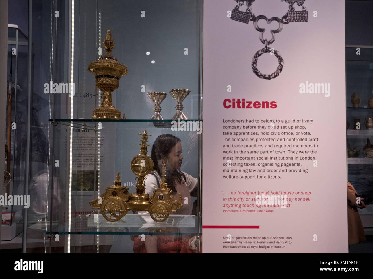 Exhibits, displays and visitors at the Museum of London in London ...