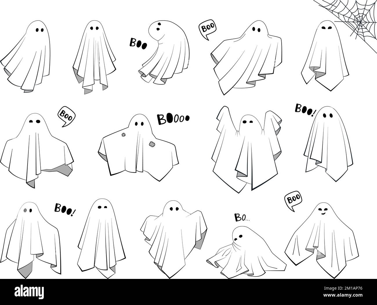 Creepy boo characters for kids. Set of cute cloth Ghosts with cartoon ...