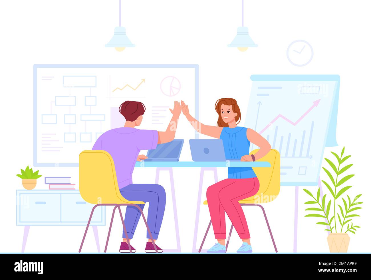 Coworkers high five. Smile executives giving 5 in office, professional ...